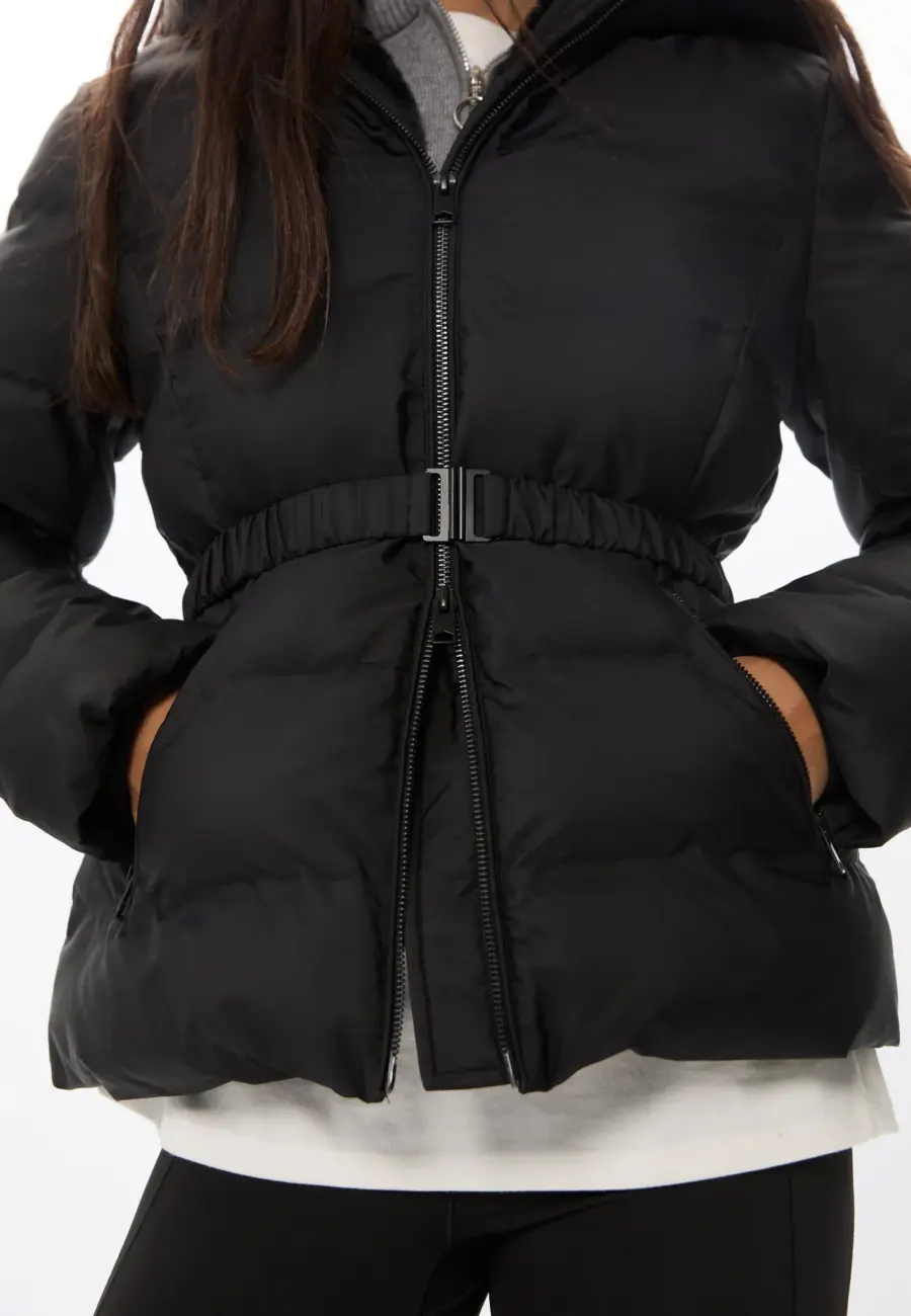 Hooded puffer jacket with belt – American Store