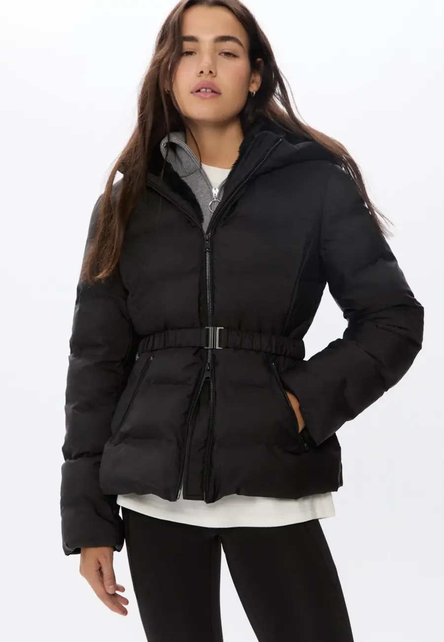 Hooded puffer jacket with belt – American Store